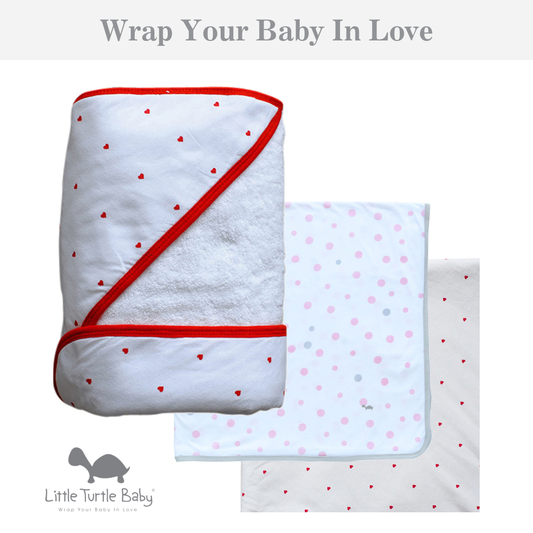 Hooded Towel - HEARTS - Little Turtle Baby